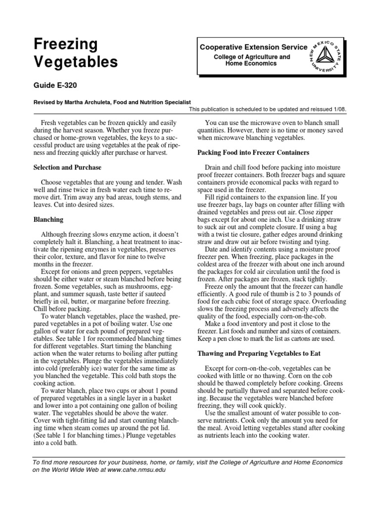 Freezing Vegetables: Guide E-320 | PDF | Vegetables | Potato