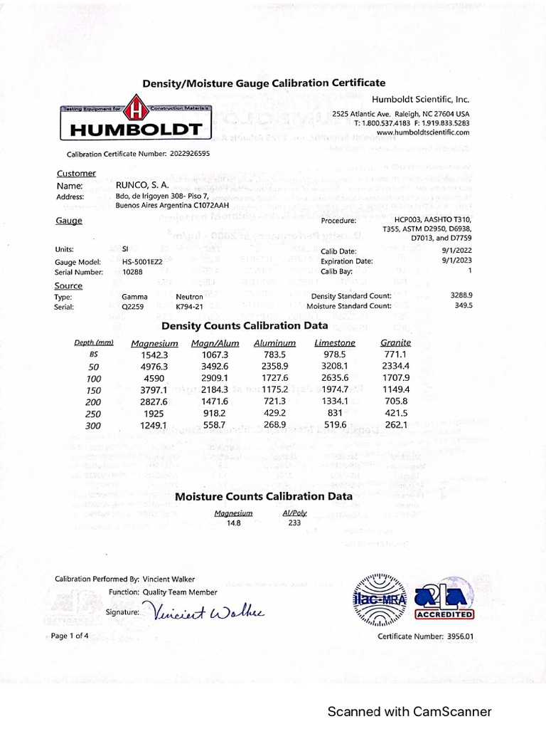 Density-Moisture Gauge Calibration Certificate | PDF