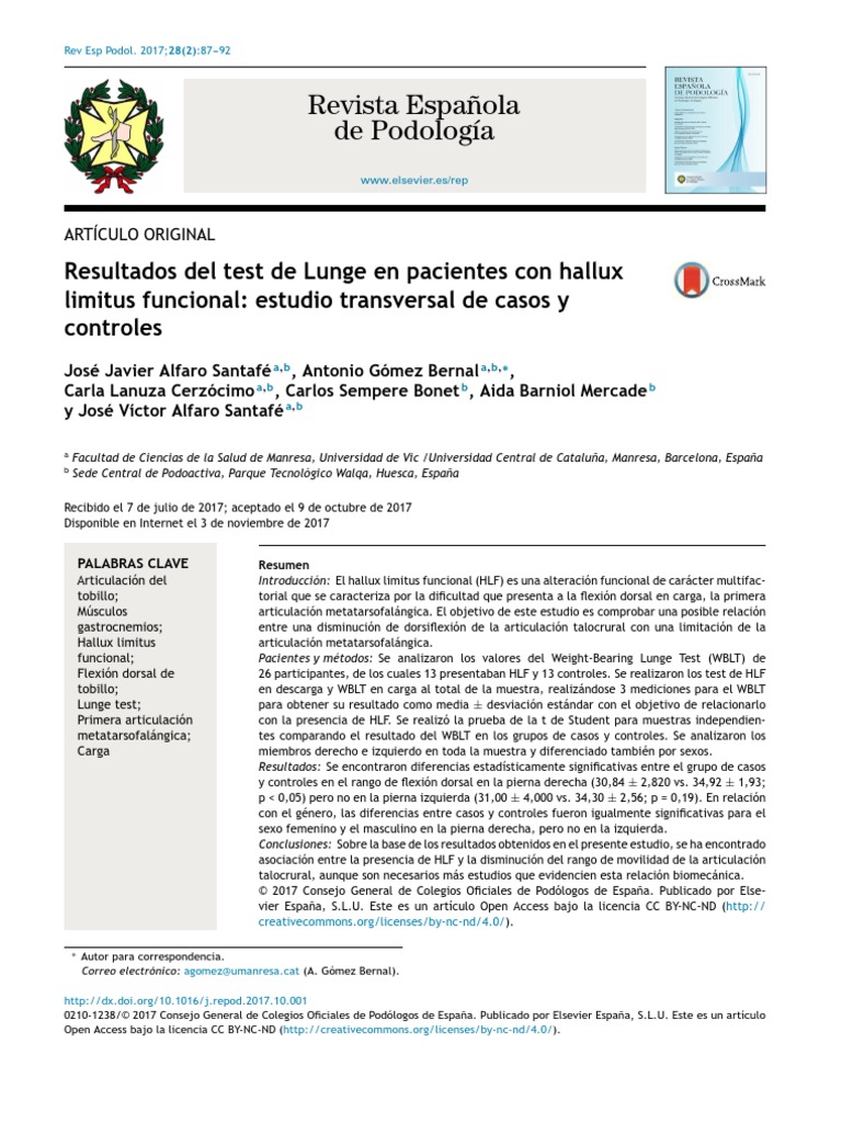 El Resultado Del Test de Lunge en Pacientes Con Hallux Limitus ...