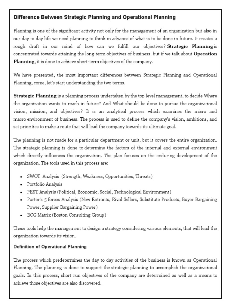 Understanding the Key Differences Between Strategic Planning and ...