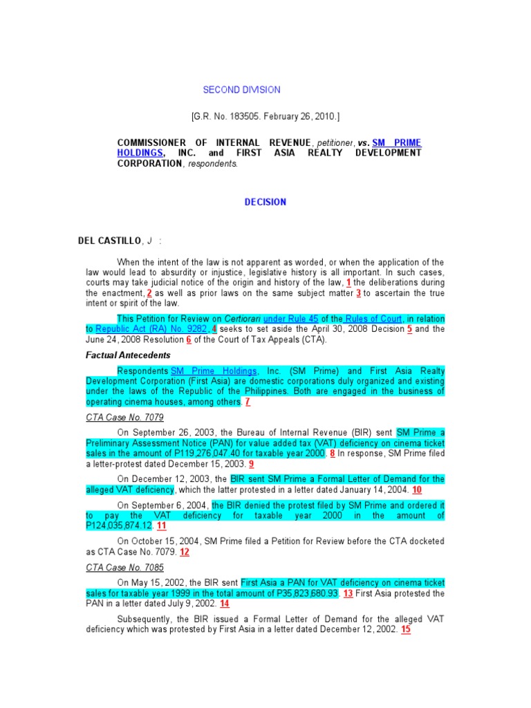 18 - CIR v. SM Prime Holdings, Inc., 613 SCRA 774, 2010 | PDF | Value Added Tax | Taxes