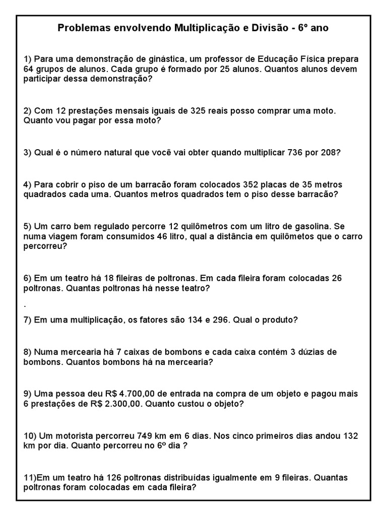Problemas Envolvendo Multiplicacao e Divisao | PDF | Jogos e Atividades