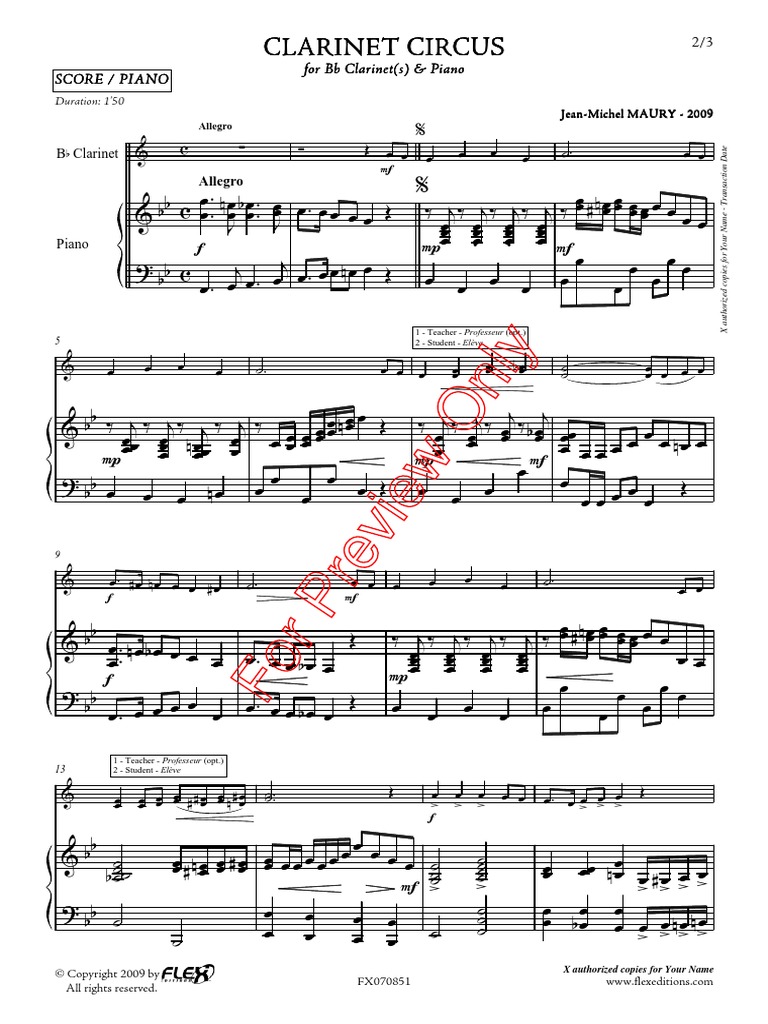 Clarinet Circus Score and Piano Preview | PDF | Copyright Law | Freedom ...