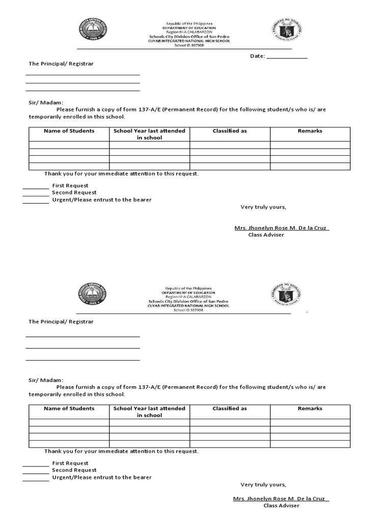 SHS Request Form 137 Short - MRN | PDF