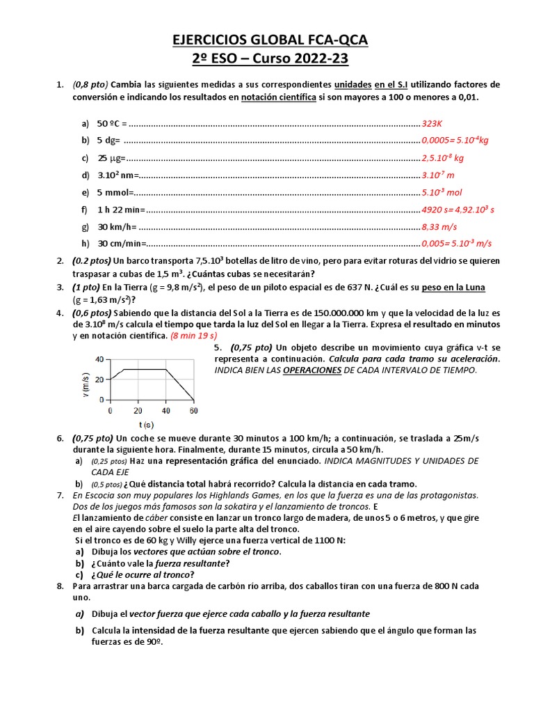 Ejercicios G2 FQ 2º 22-23 | PDF | Ciencias fisicas | Cantidades fisicas