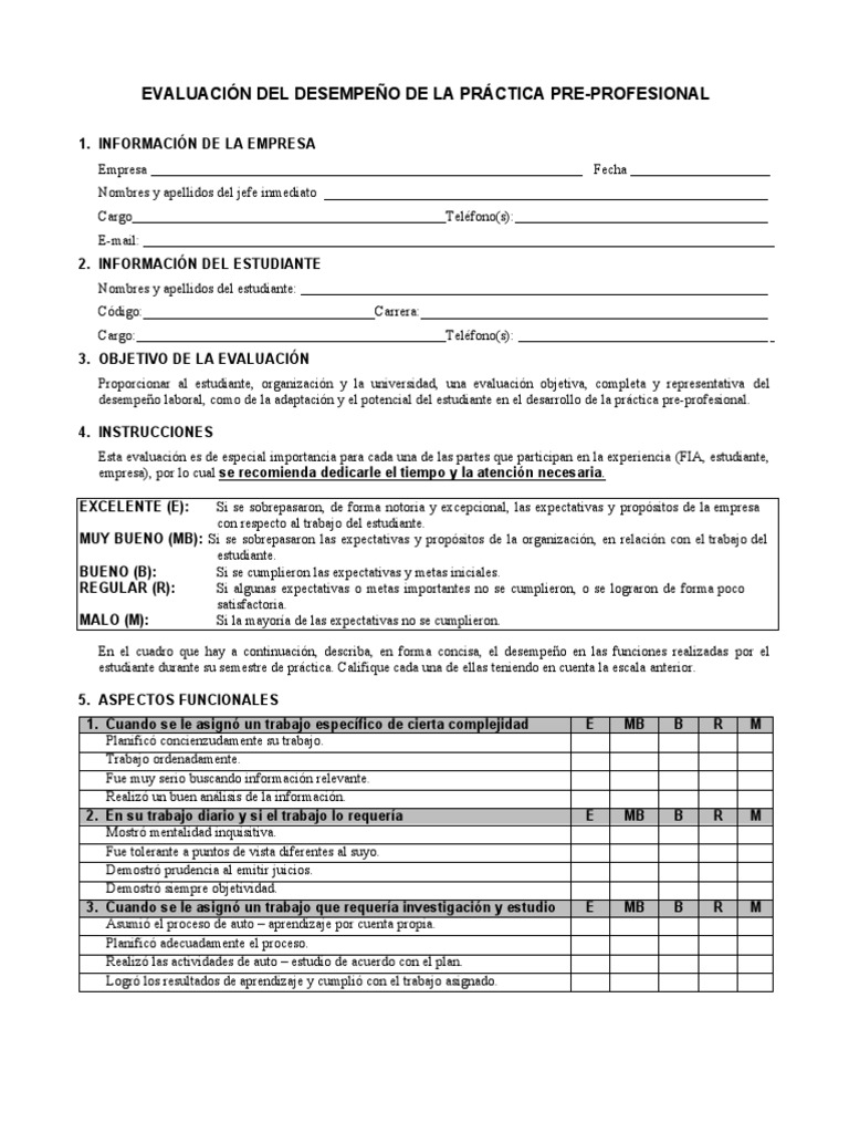 FORMATO EVALUACIÓN DESEMPEÑO PRACTICANTE (Lo Llena La Empresa o Institución) | PDF