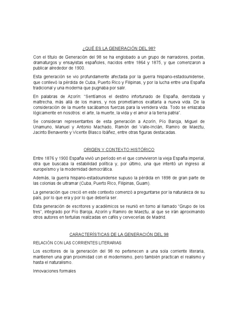 Características de la Generación del 98 | PDF