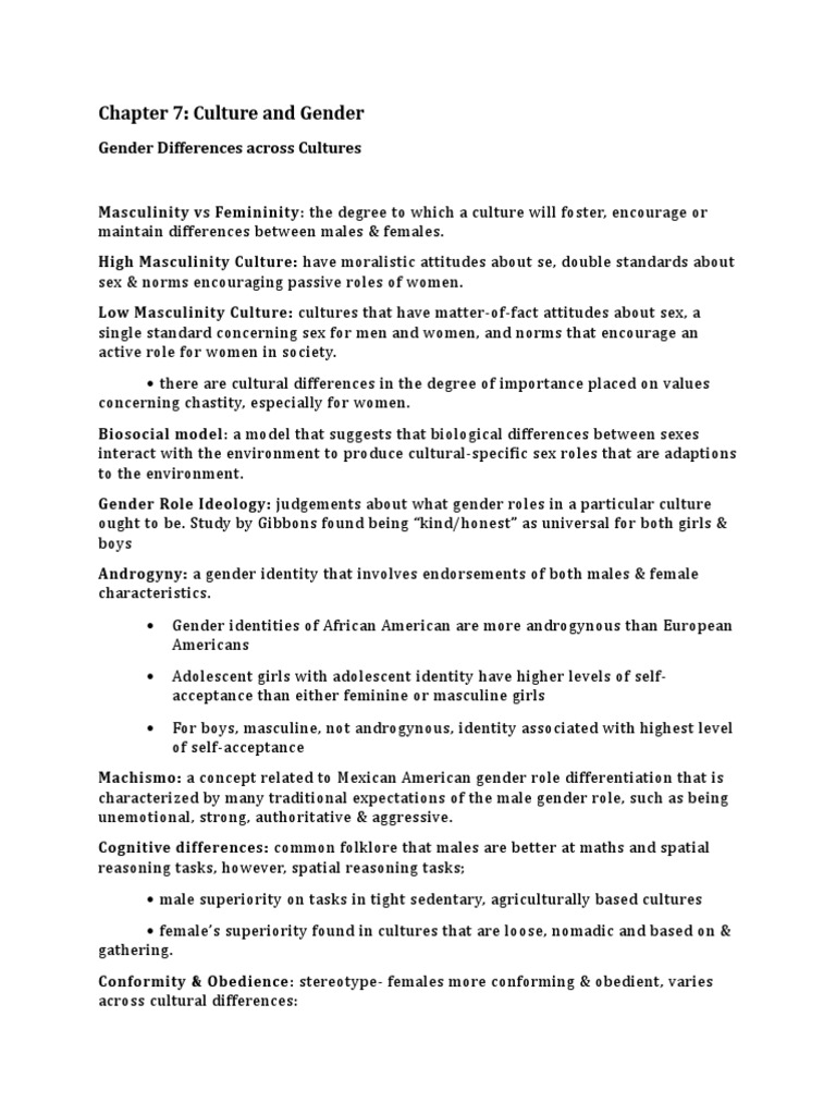 Culture and Gender Outline | PDF | Gender Studies | Gender