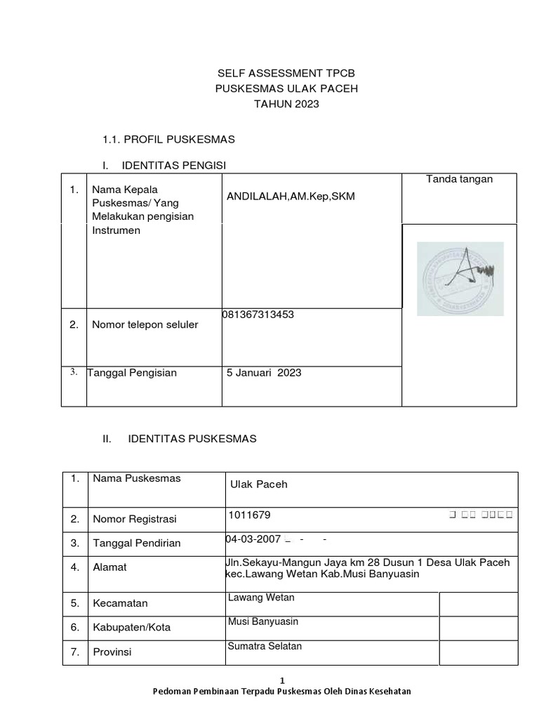SA TPCB Puskesmas Ulak Paceh 2023 | PDF