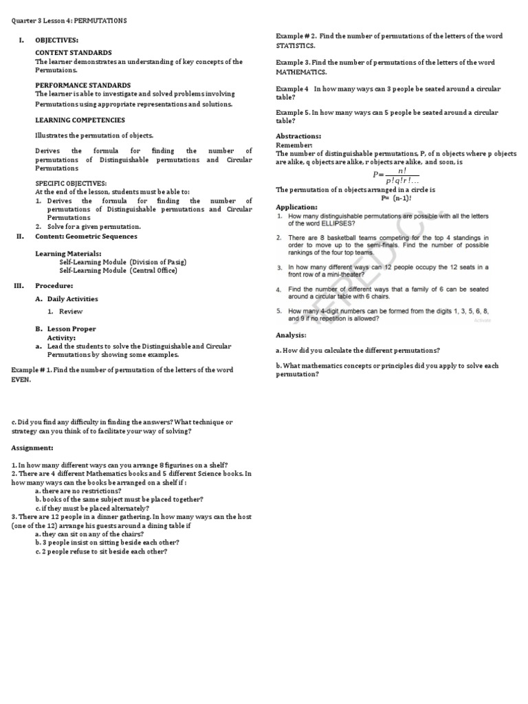 Permutations: Concepts and Problems | PDF | Permutation | Learning