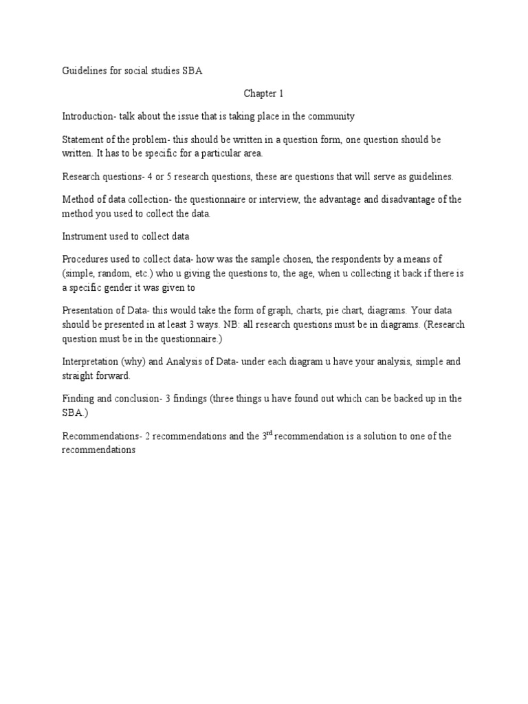 Guidelines For Social Studies SBA | PDF