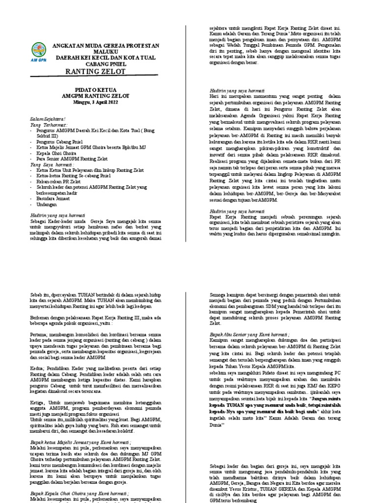 Pidato Ketua Amgpm Ranting Zelot | PDF | Bisnis