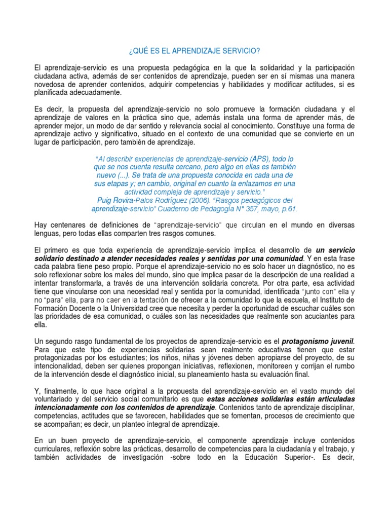 Que Es El Aprendizaje-Servicio PDF | PDF | Sevicio de aprendizaje | Aprendizaje
