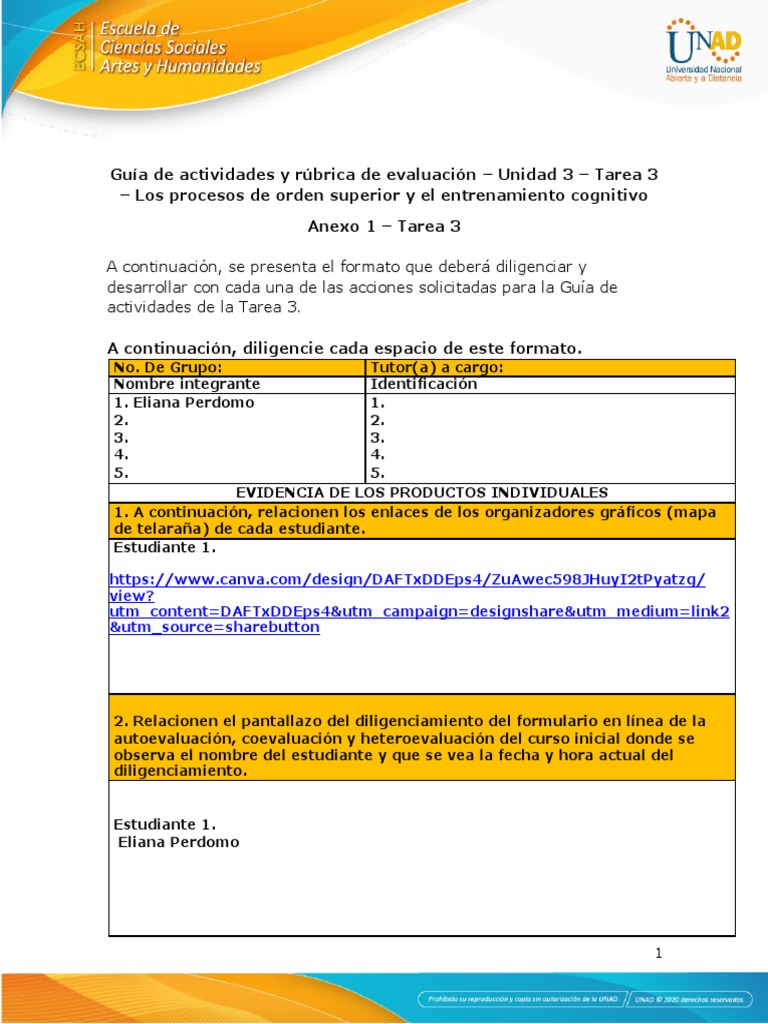 Procesos Cognoscitivos-Tarea3-Eliana Perdomo | PDF | Aprendizaje | Pensamiento