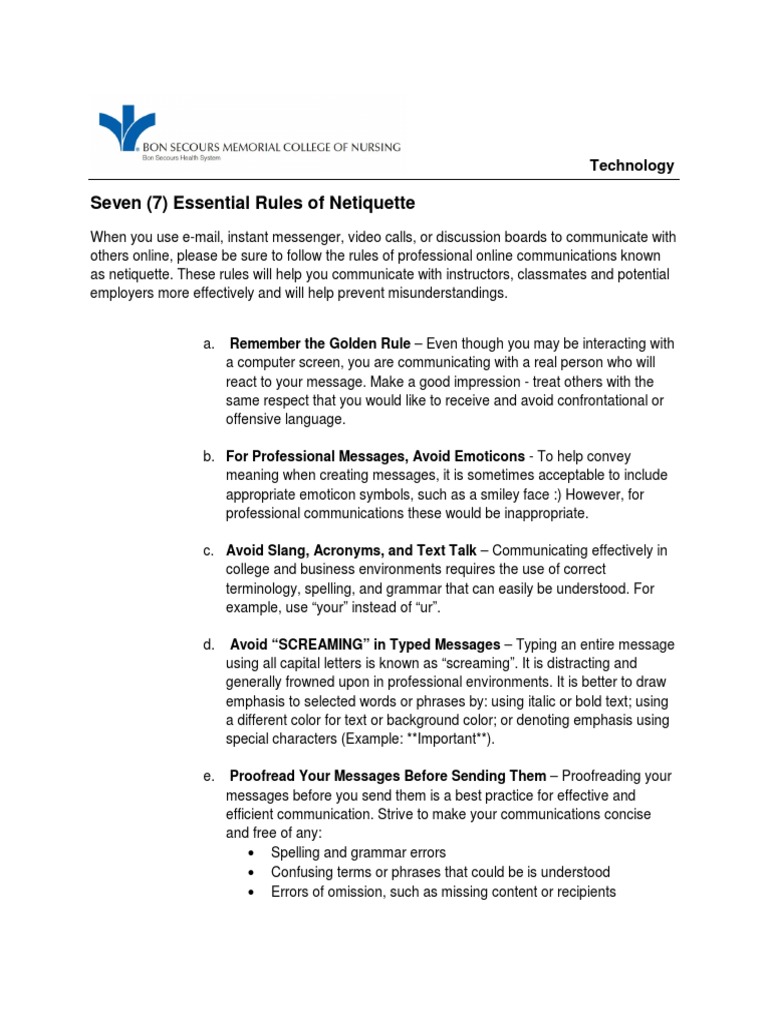 Essential Rules of Netiquette | PDF | Communication | Internet Forum