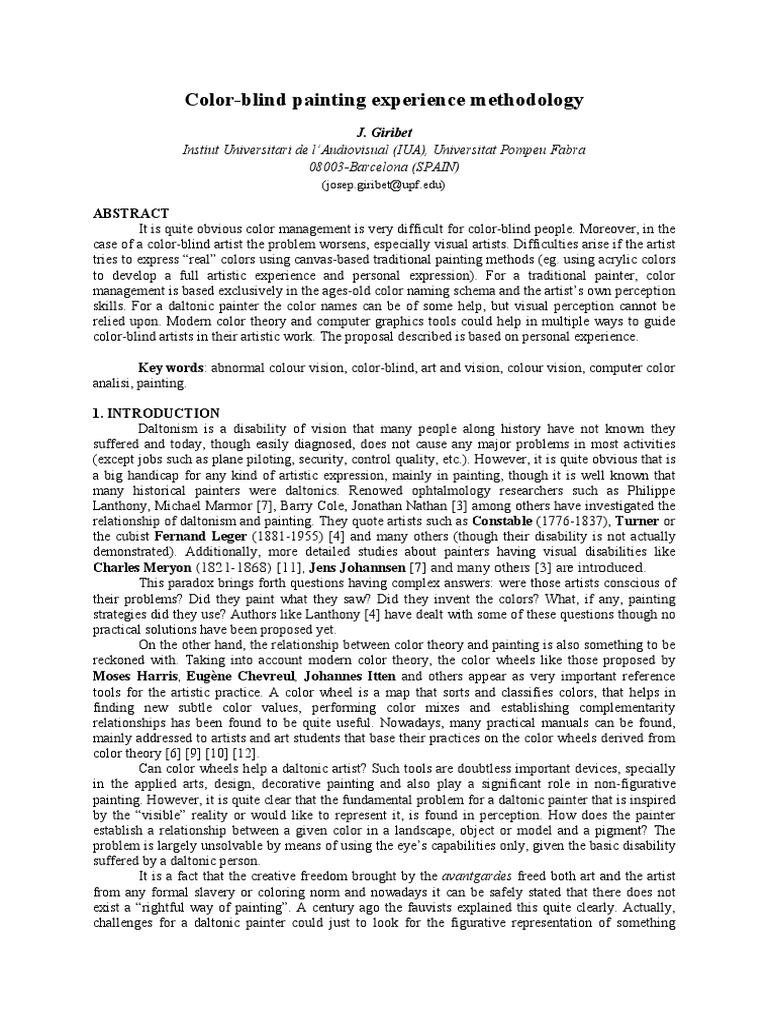 Color Blind Painting Experience Methodol | PDF | Paintings | Color