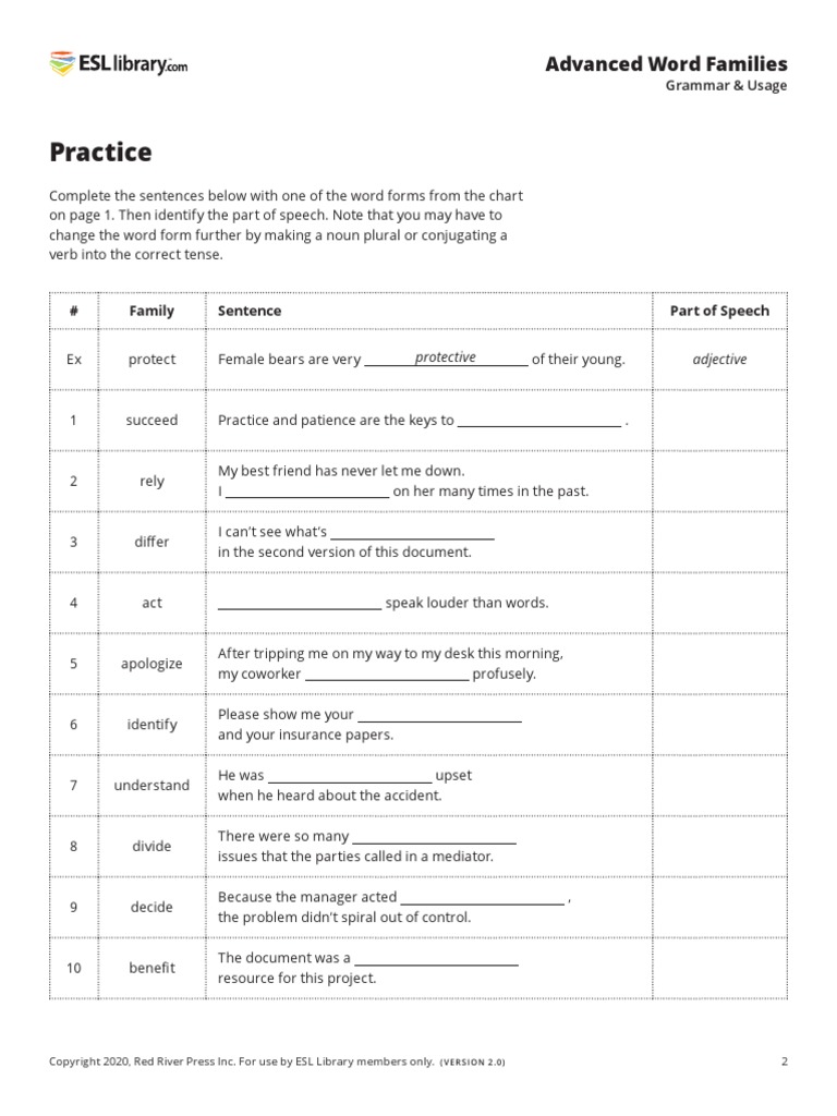 Advenced Word Families - Exercise | PDF | Human Communication | Morphology