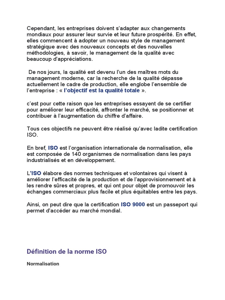 Définition et enjeux des normes ISO | PDF | Organisation internationale ...