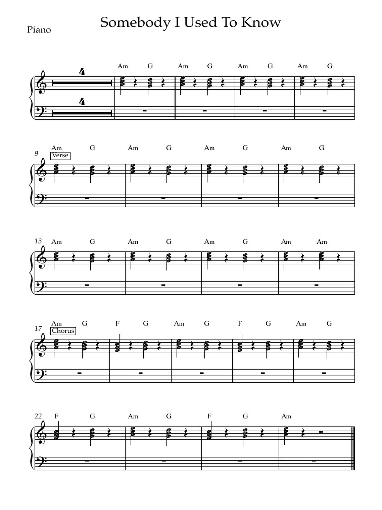 Somebody I Used To Know - Piano | PDF