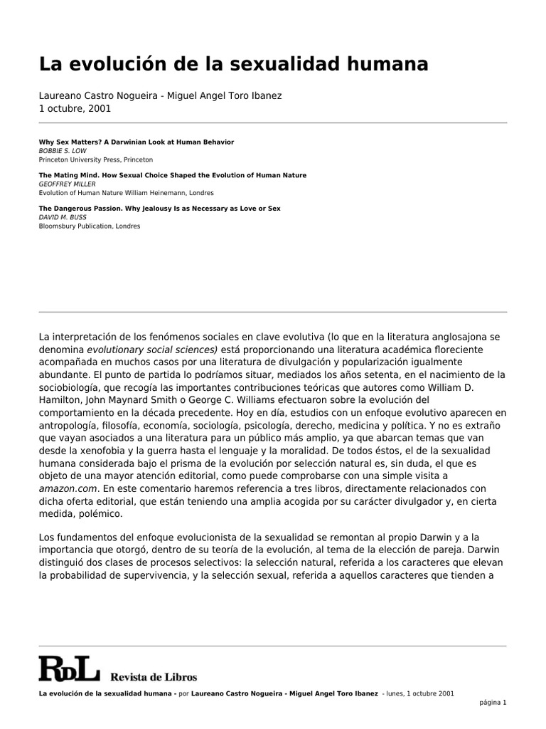 La Evolucion de La Sexualidad Humana | PDF | Selección sexual | Evolución