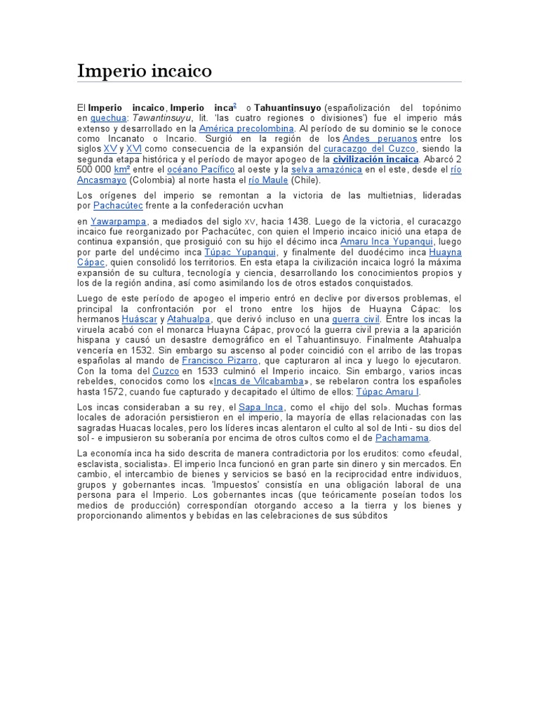 Historia del Imperio Incaico | PDF | Imperio Inca | América del Sur