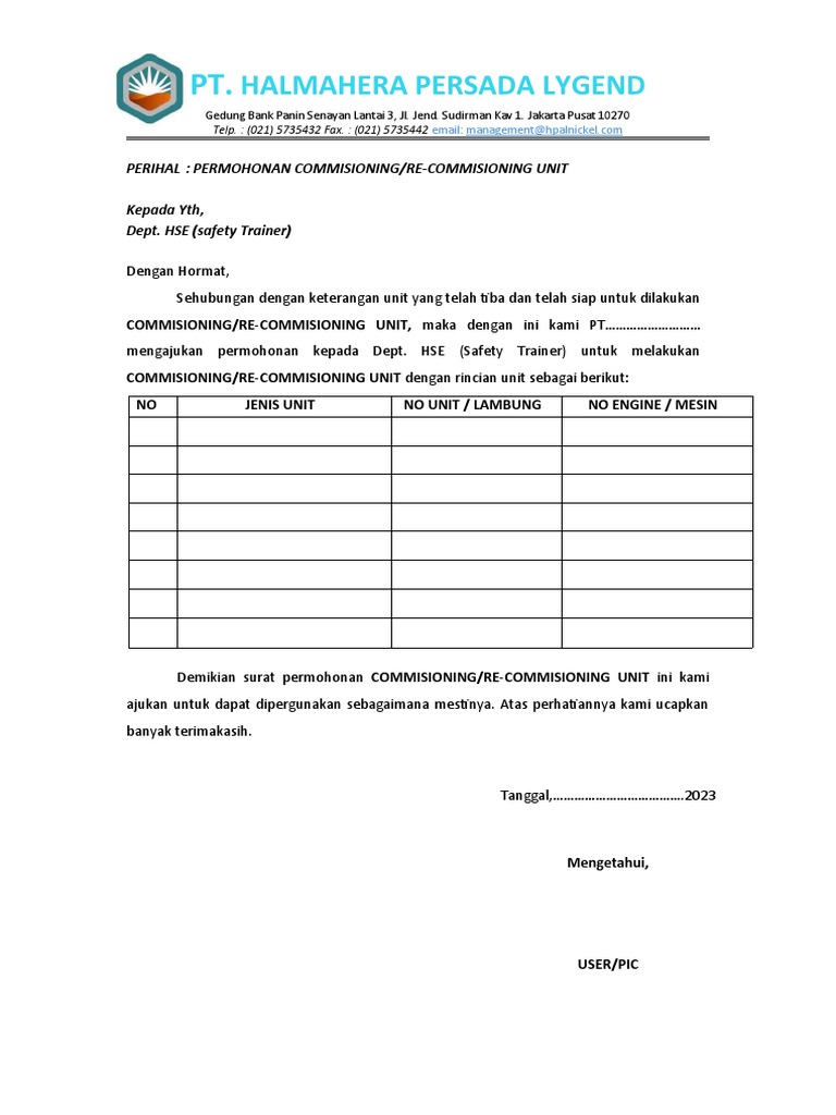 Permohonan Commissioning Unit HSE | PDF | Bisnis | Komputer