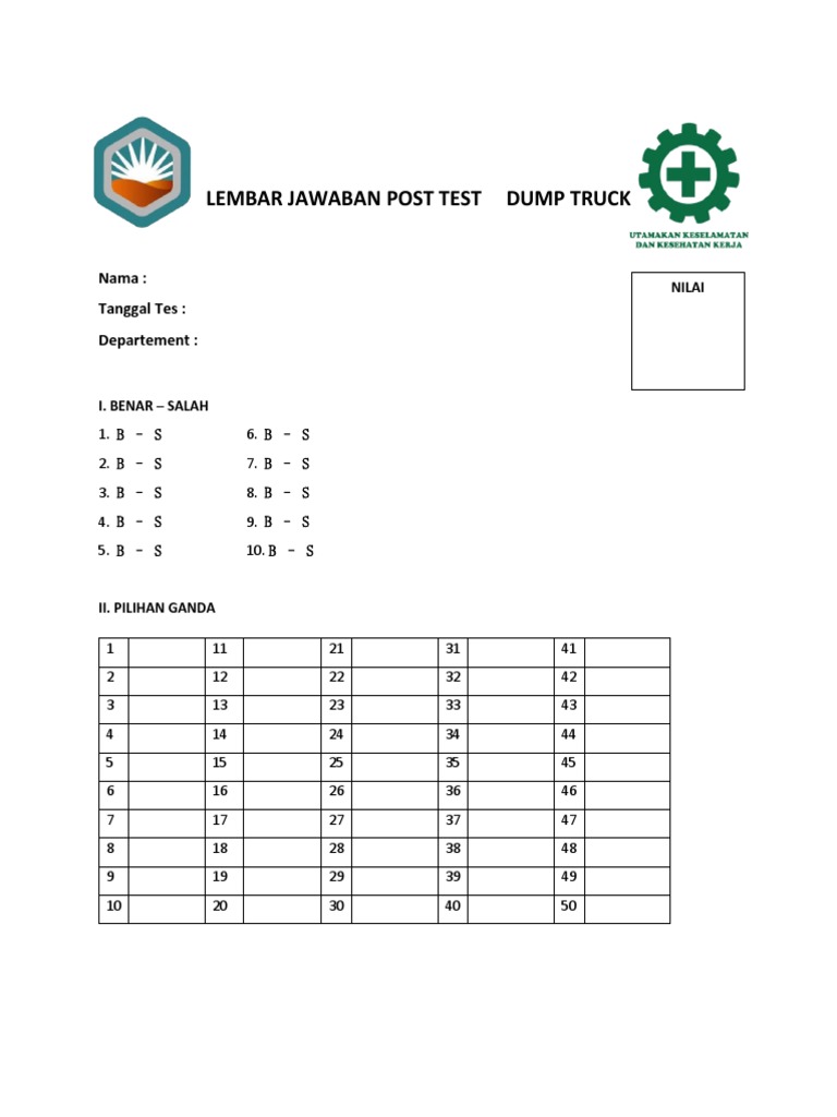 Lembar Jawaban Revisi Post Test Dump Truck | PDF