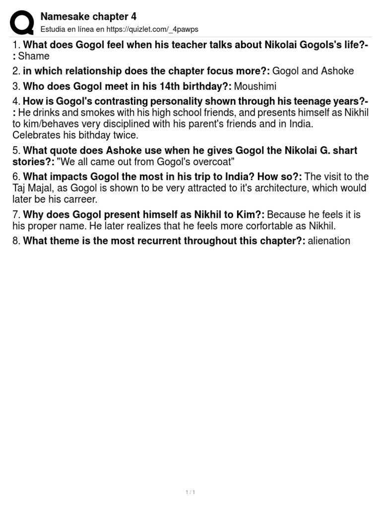 Namesake Chapter 4 Activiy | PDF