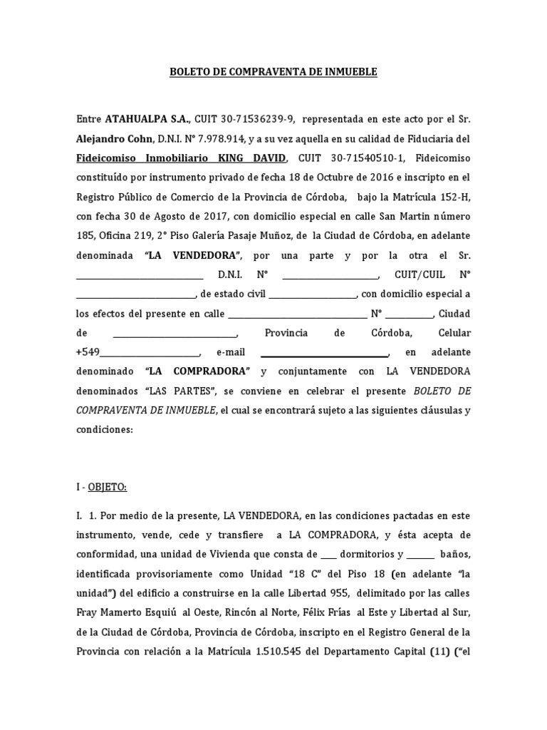Modelo Boleto de Compraventa ALTO PAZ | PDF | Condominio | Propiedad