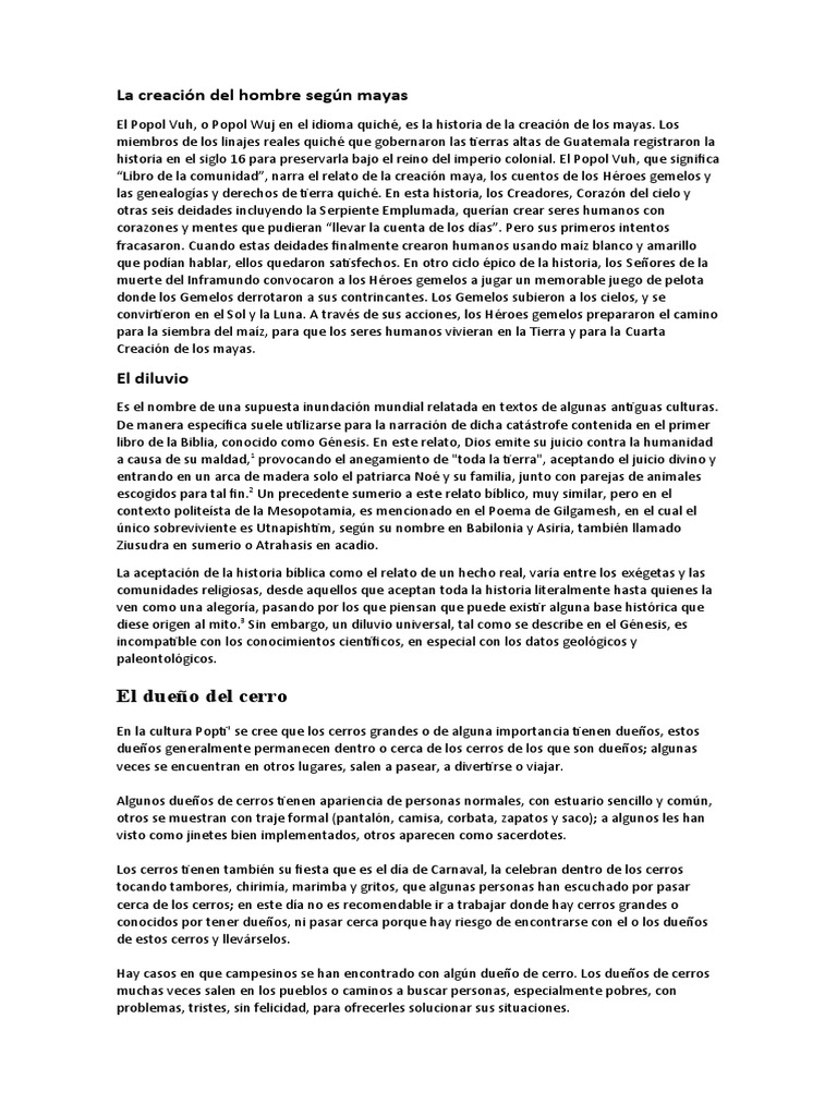 La Creación Del Hombre Según Mayas | PDF | Mito de la inundación ...
