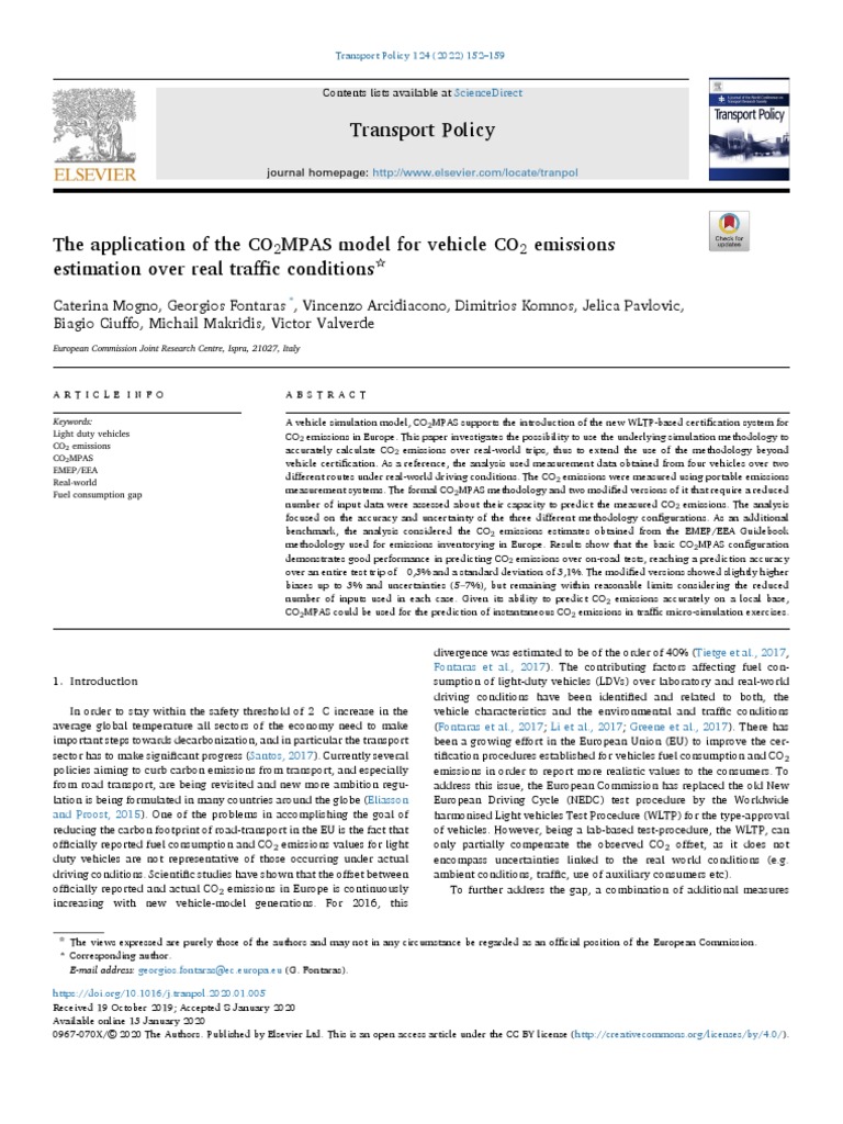 The Application of The CO2MPAS Model For Vehicle CO2 Emissions Estimation Over Real Traffic ...