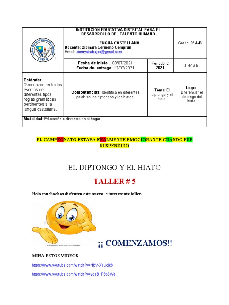 El Diptongo y El Hiato 2 | PDF | Vocal | Sílaba