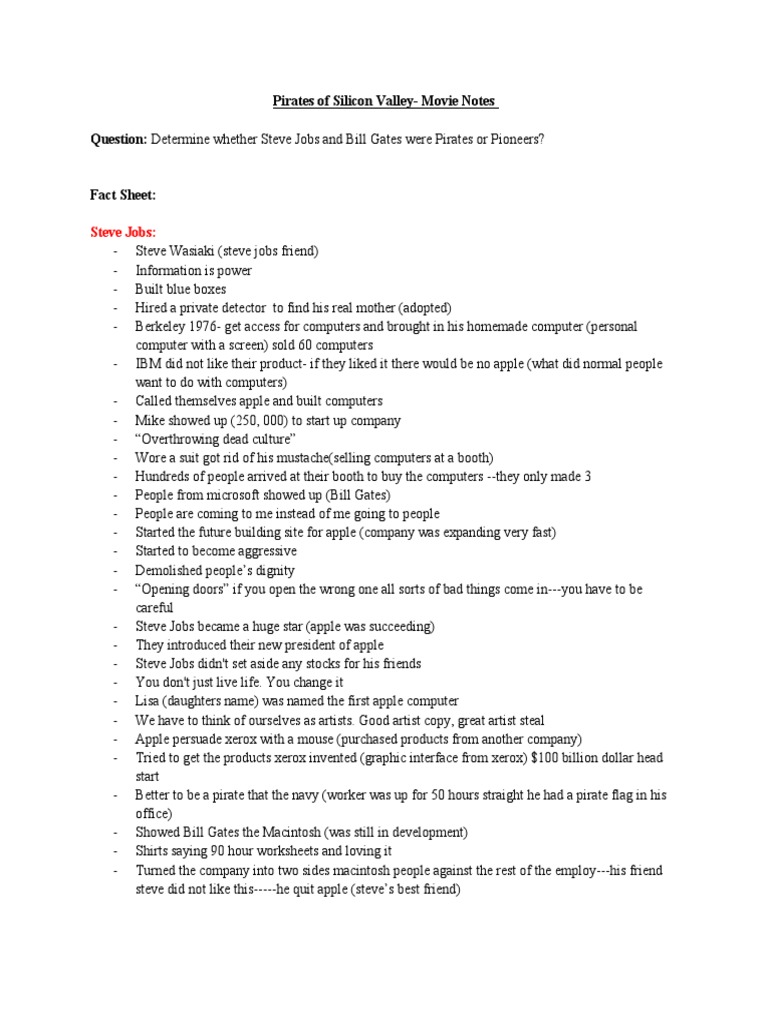 Pirates of Silicon Valley - Movie Notes | PDF | Steve Jobs | Apple Inc.