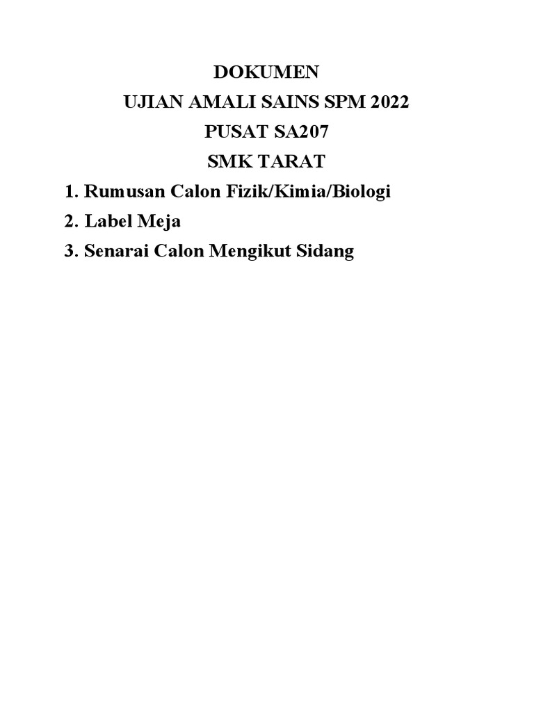 Label Sampul Ujian Amali Sains Sebenar | PDF