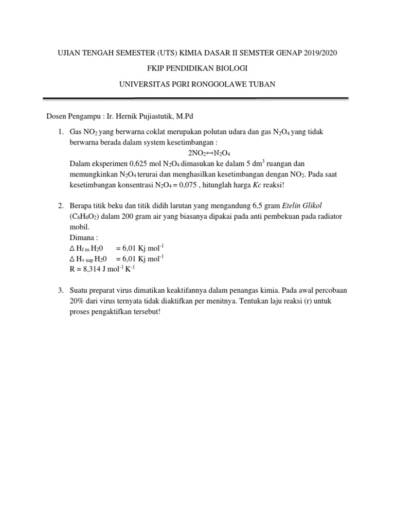 UTS Kimdas II PDF | PDF | Sains & Matematika