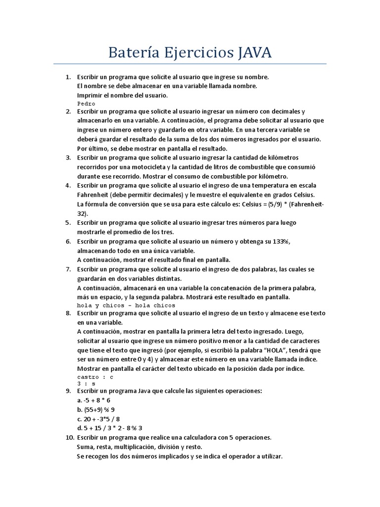 Ejercicios Básicos de Programación en Java | PDF | Cadena (informática) | Multiplicación