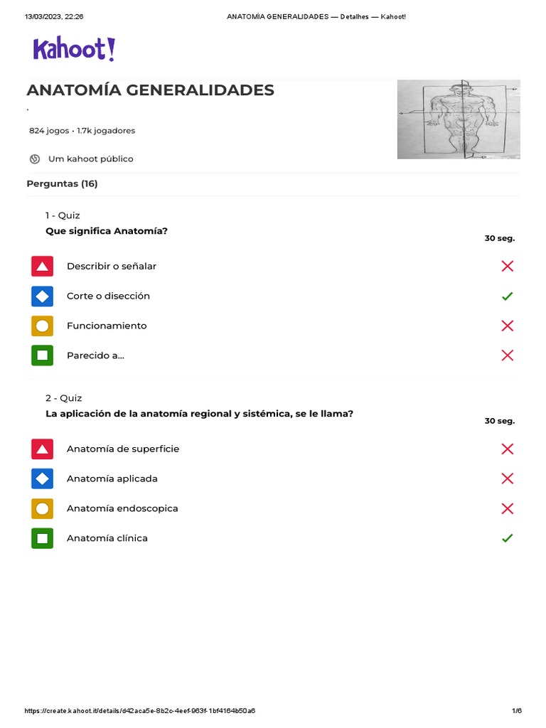 Kahoot de Anatomía Básica | PDF | Términos anatómicos de ubicación ...