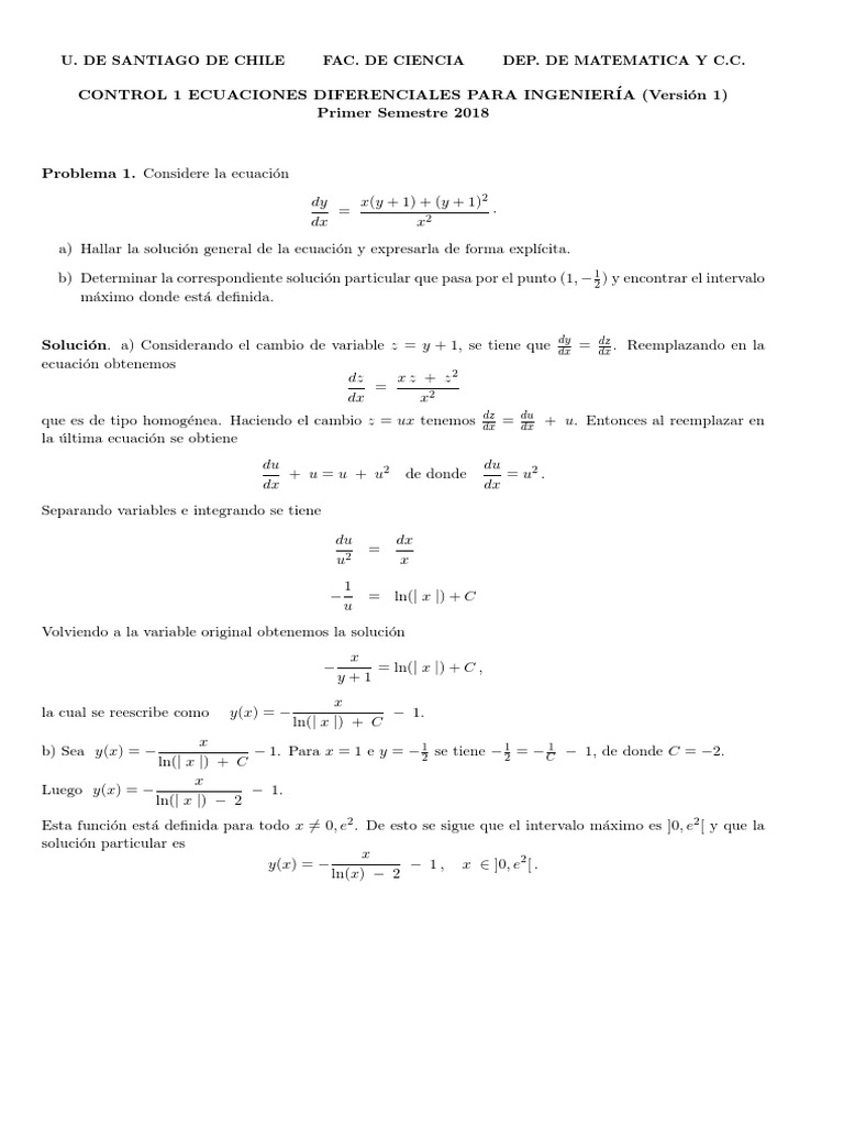 Control1 v1 2018 1 | PDF | Ecuaciones | Temperatura