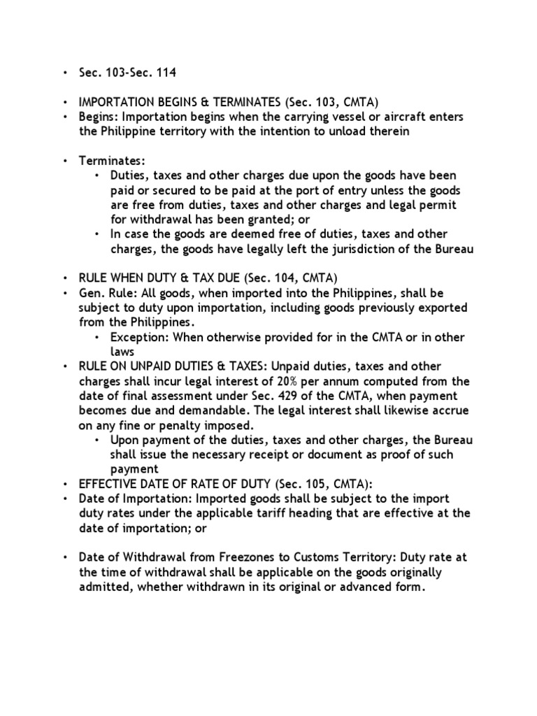 Cmta Sec. 103 | PDF | Taxes | Customs