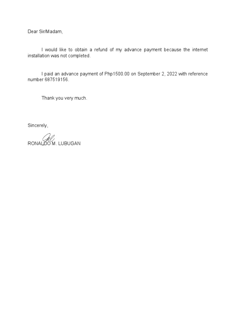 Request Letter To Refund | PDF