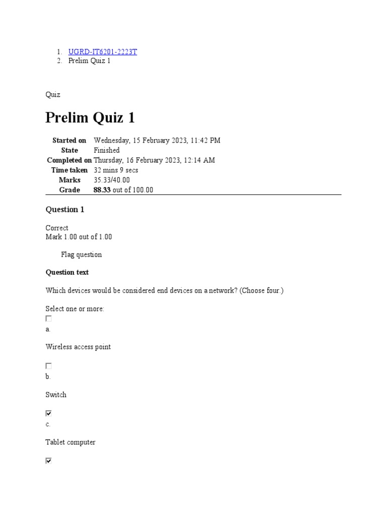 Ugrd It6201 Data Communications And Networking 1 Quiz 1 Pdf Computer Network Internet