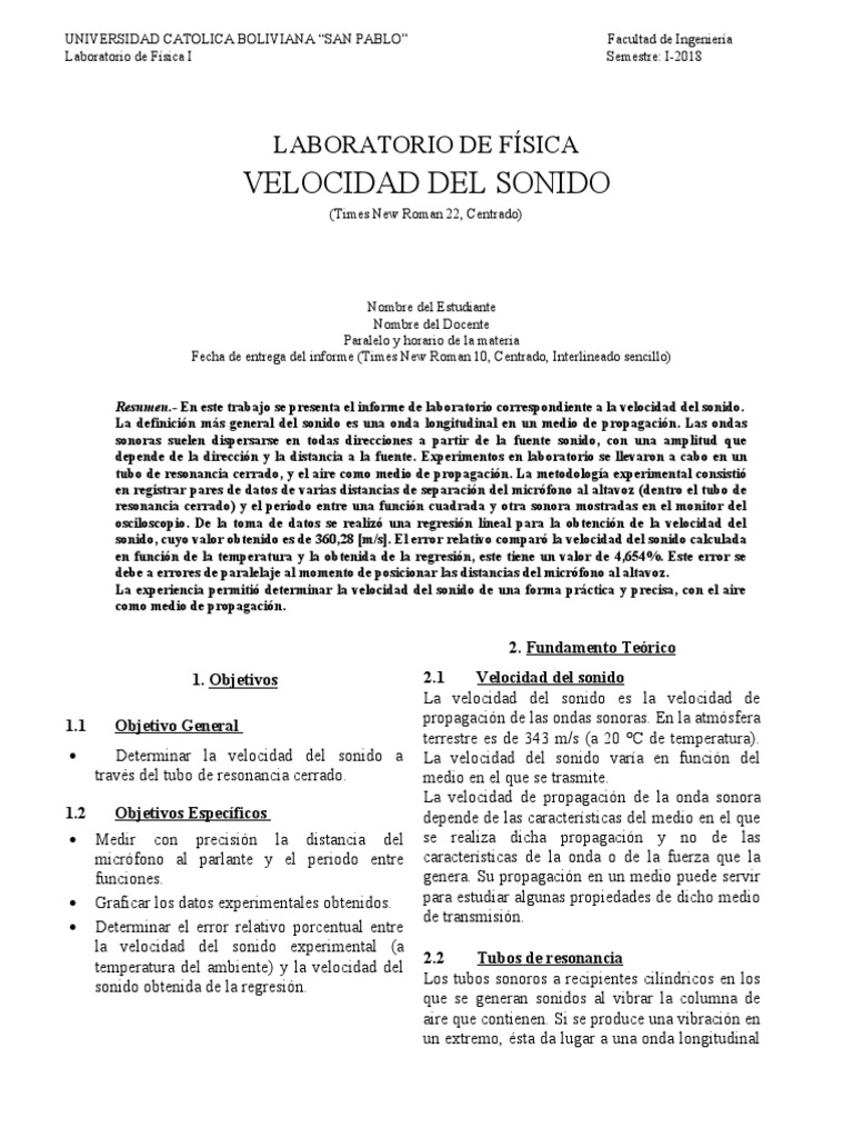 EJEMPLO DE INFORME - Fisica | PDF | Sonido | Longitud de onda