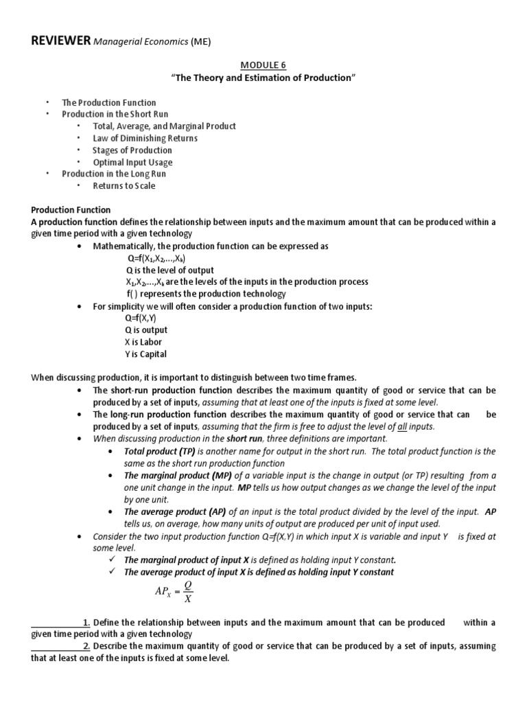 REVIEWER ME (Midterm) | PDF | Production Function | Strategic Planning