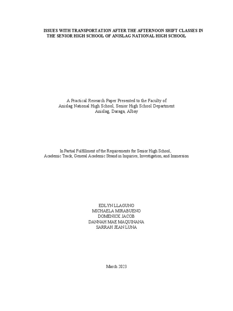 Transportation Issues After Afternoon Classes | PDF | Survey ...