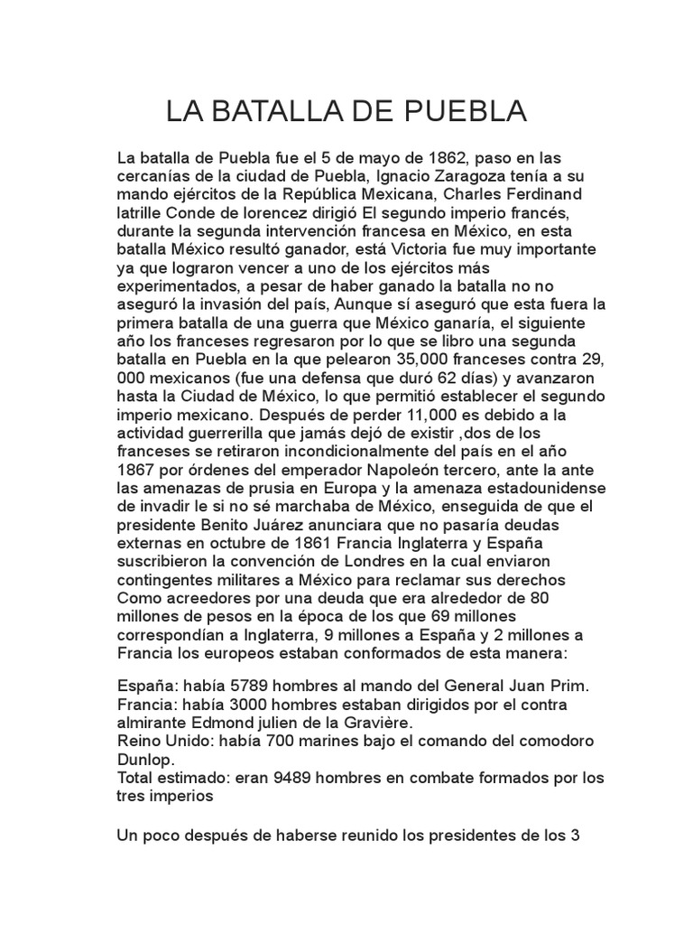 Causas y Resumen de la Batalla de Puebla | PDF | Militar | Conflictos