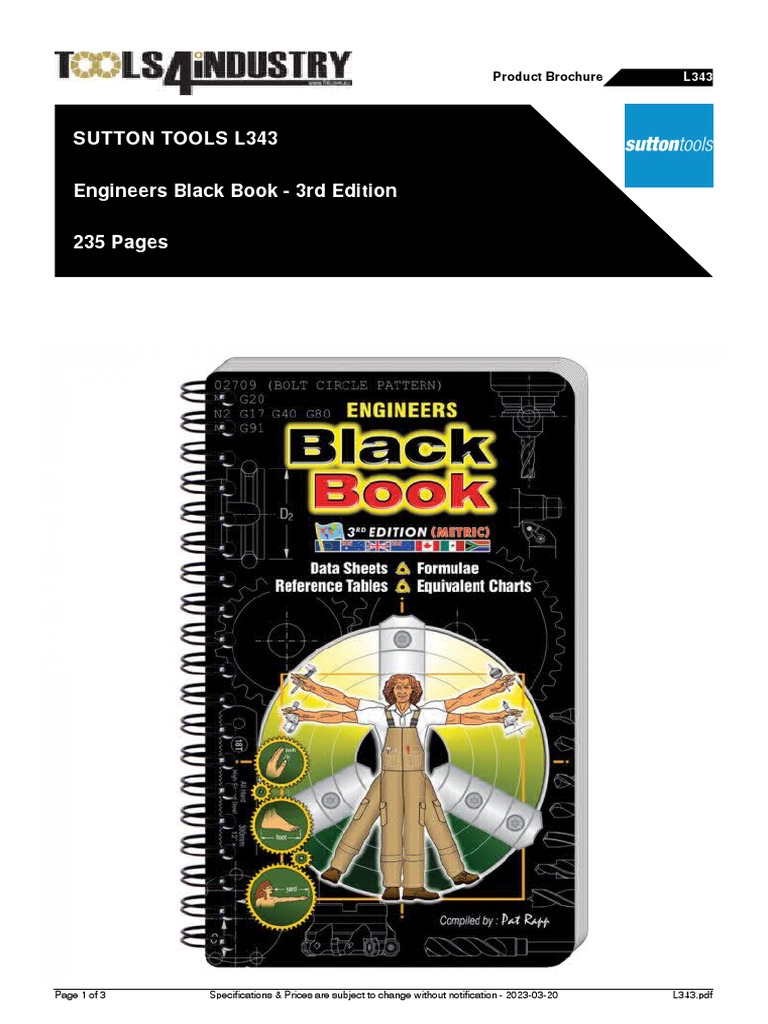 Sutton Tools L343 Engineers Black Book - 3rd Edition 235 Pages ...