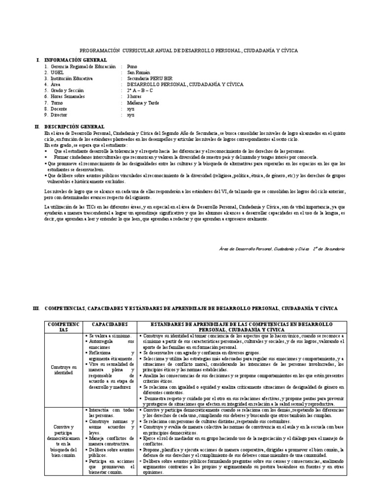 2do Programacion Anual DPCC 2023 | PDF | Enseñando | Evaluación