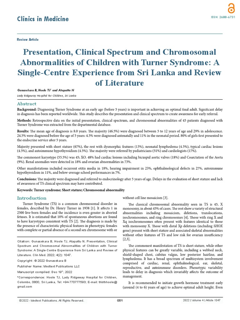 Presentation Clinical Spectrum and Chromosomal Abnormalities of ...