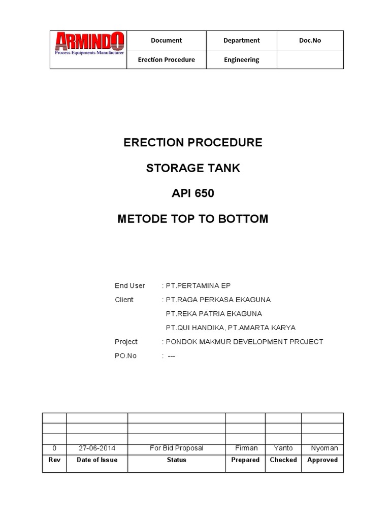 01 Erection Procedure Api 650 | PDF
