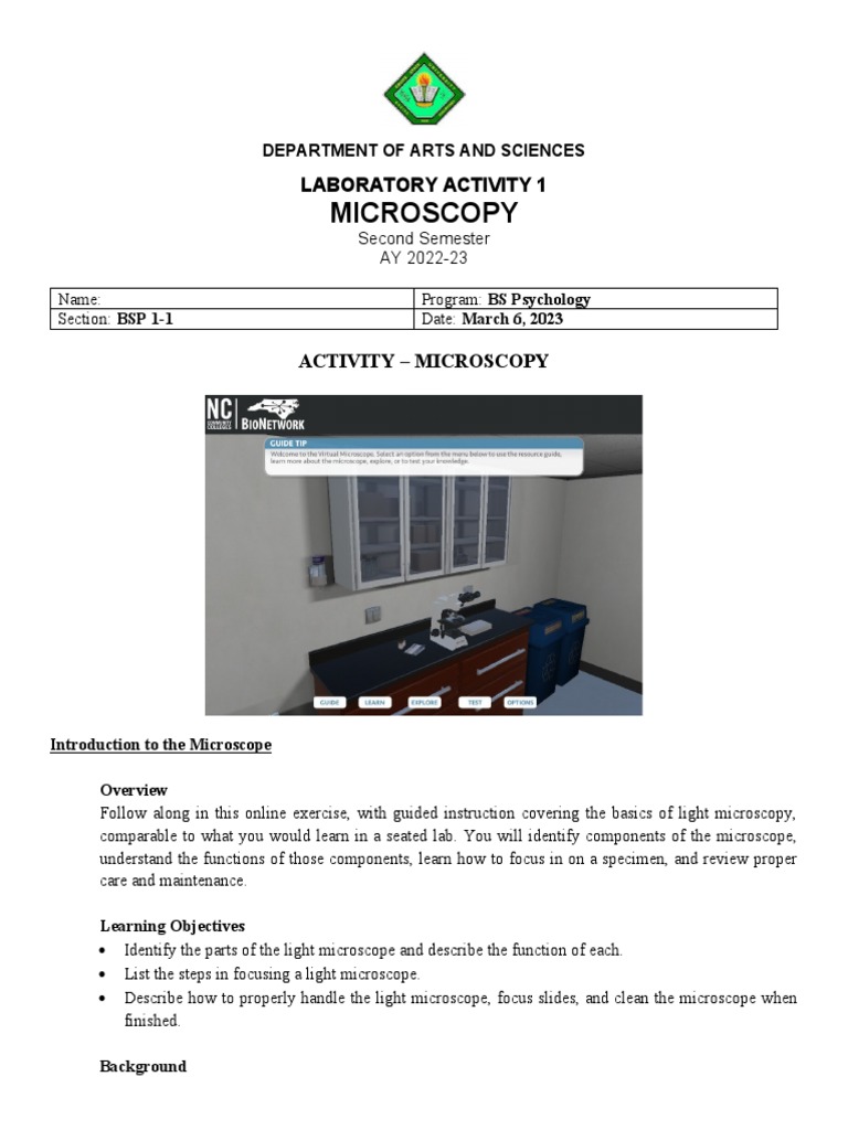 Laboratory Activity 1 Microscopy 2 Pdf Natural Philosophy Laboratories
